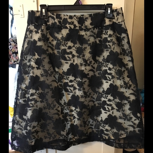 Skirts | Black Floralish Overlay Skirt Translucent Fully Lined ...